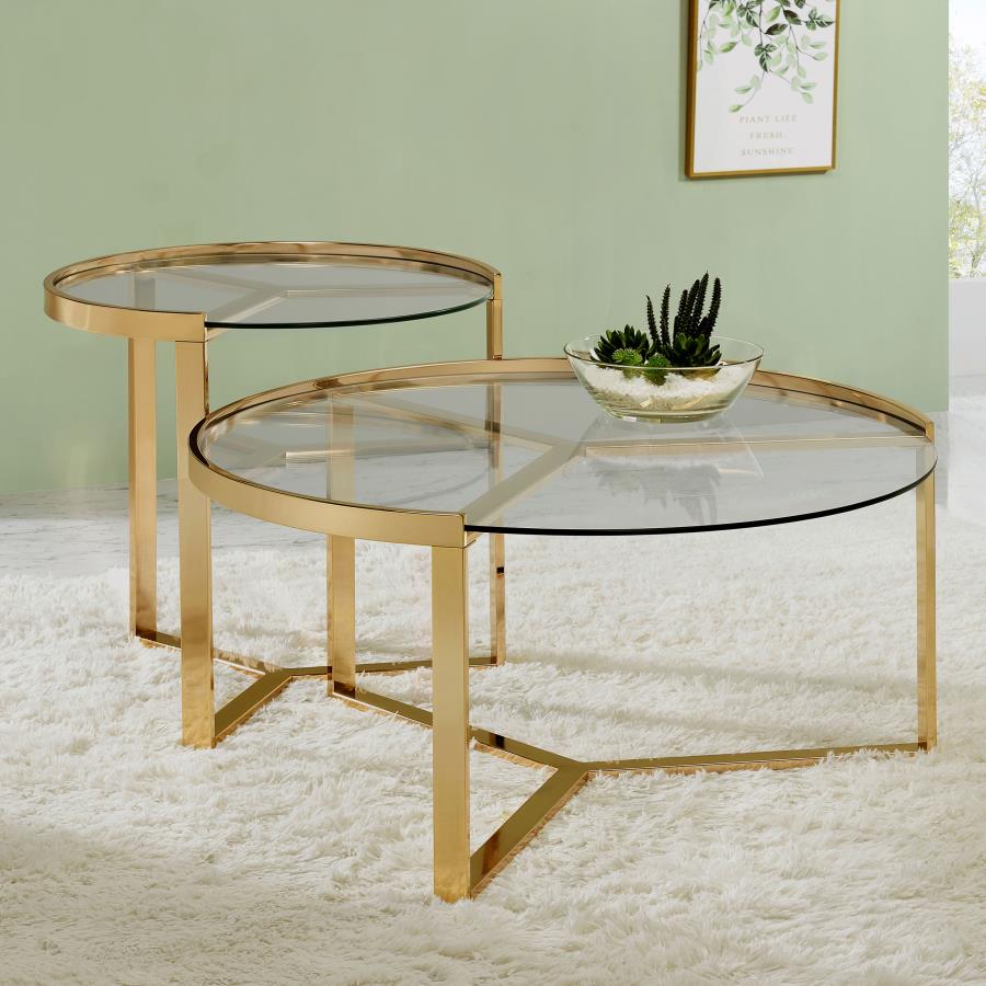 Delia 2-piece Round Nesting Table Clear and Gold – LAURA FURNITURE DESIGN